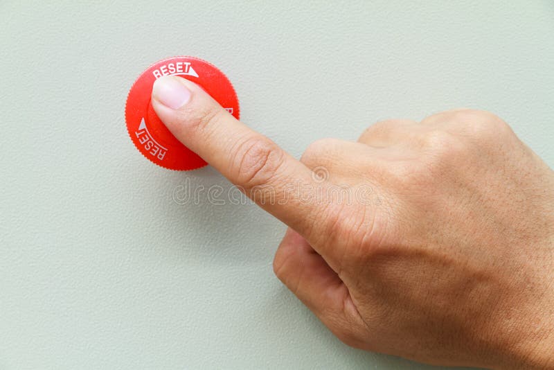 Finger Touch on Red Emergency Stop Switch Stock Photo - Image of reset ...