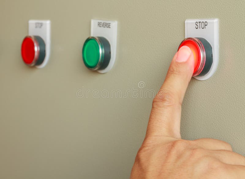 Finger Touch on Red Stop Button. Stock Image - Image of work, industry ...