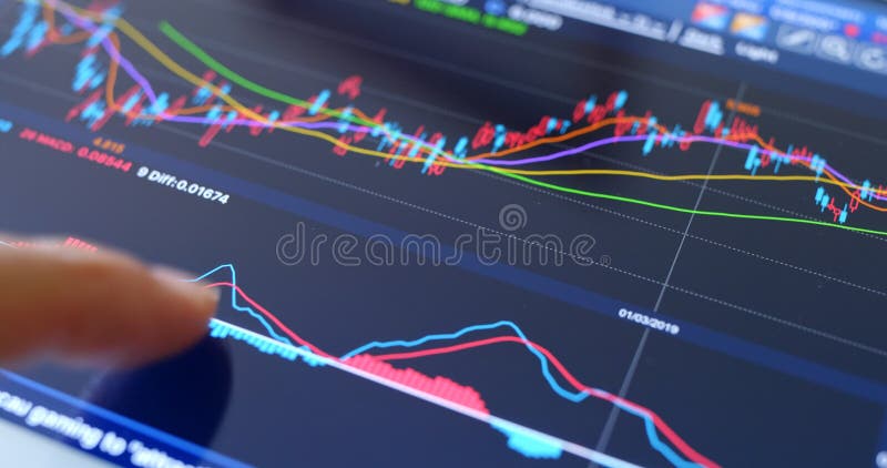 Finger Touch on Screen with Stock Market Stock Image - Image of global ...
