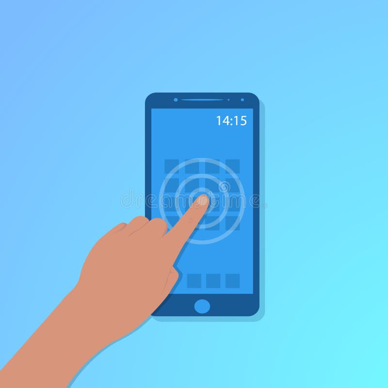 Finger Touch of Smartphone Screen with Blue Background, Vector Stock ...