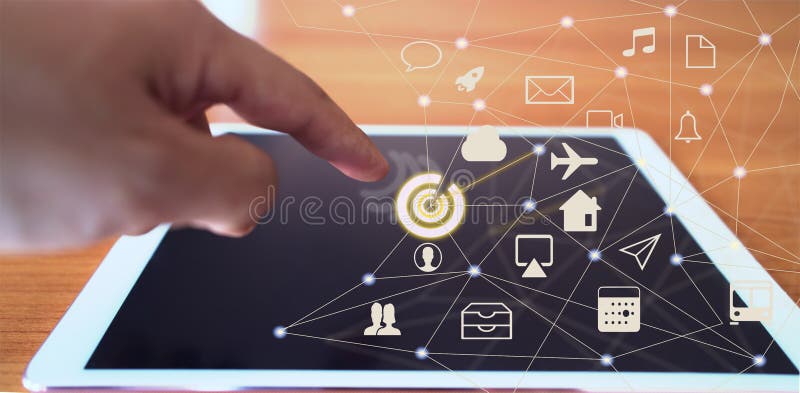 Finger Touch Tablet with Internet Technology Connection Concept and ...