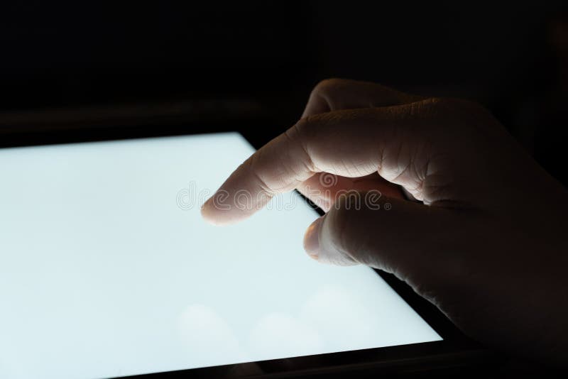 Finger Touch on Tablet Screen Mock Up with Light. Stock Image - Image ...