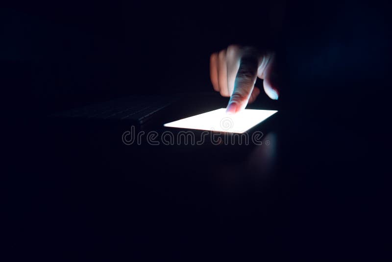 Finger Touch White Screen Mobile Telephone Stock Image - Image of dark ...