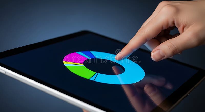 Analyzing Colorful Pie Chart on Touch Screen Tablet with Finger Stock Image - Image of colorful ...