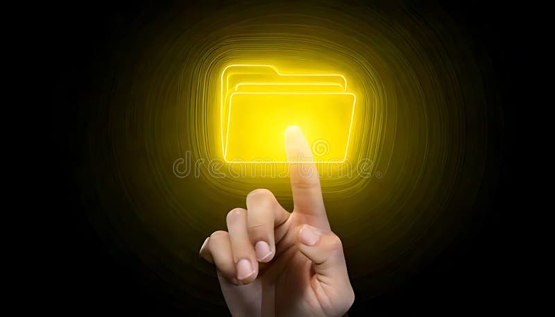 A Finger Touches a Glowing Folder Icon, Indicating Digital File Access ...