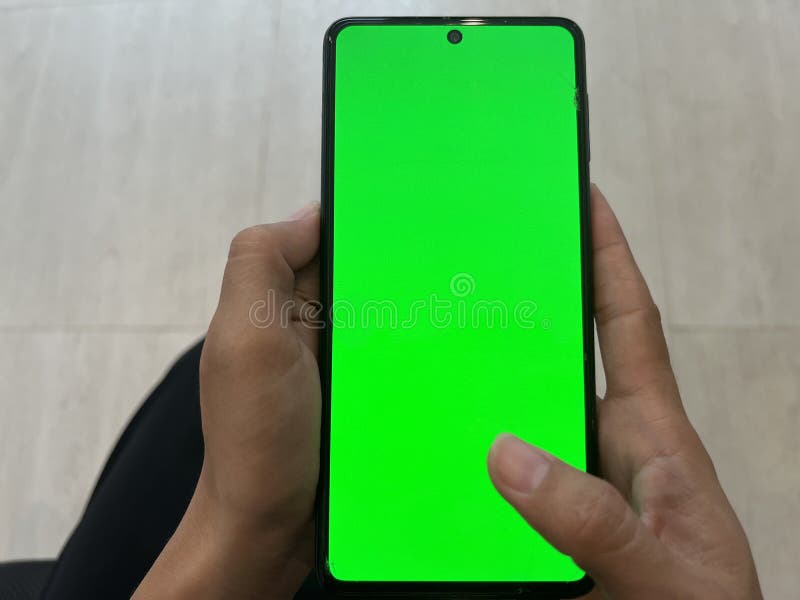 Finger Touches Green Screen on Mobile Phone Stock Image - Image of ...