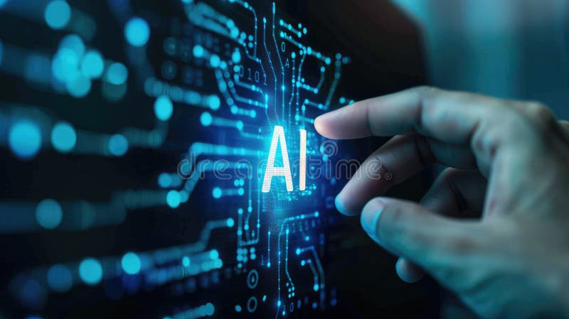 Finger Touching Ai Button AI Generated Stock Image - Image of future ...
