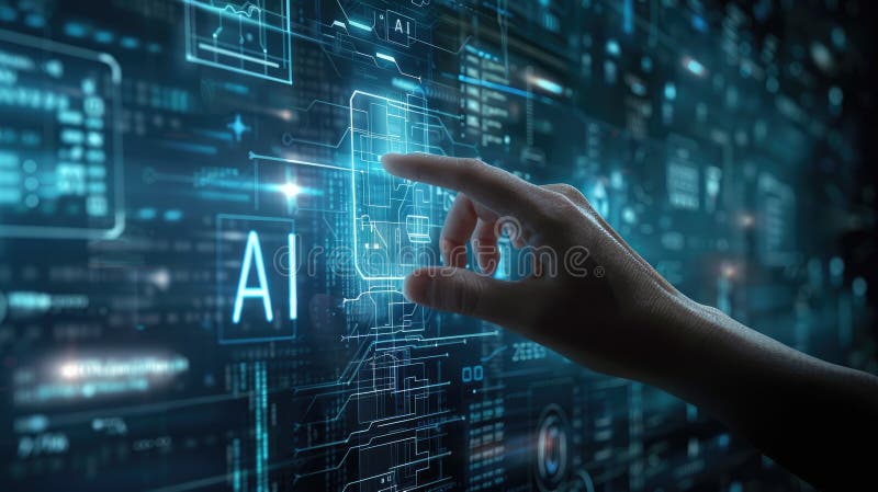 Finger Touching Alphabet AI on Virtual Screen. Stock Illustration ...
