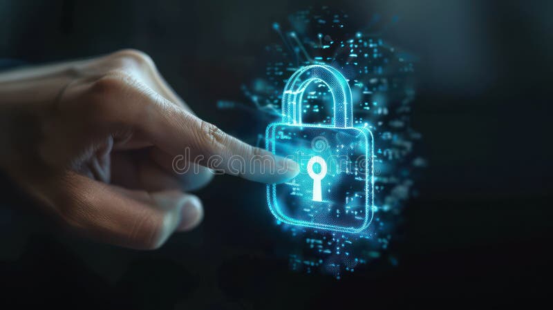 Finger Touching a Blue Glowing Security Lock Symbol Created with ...