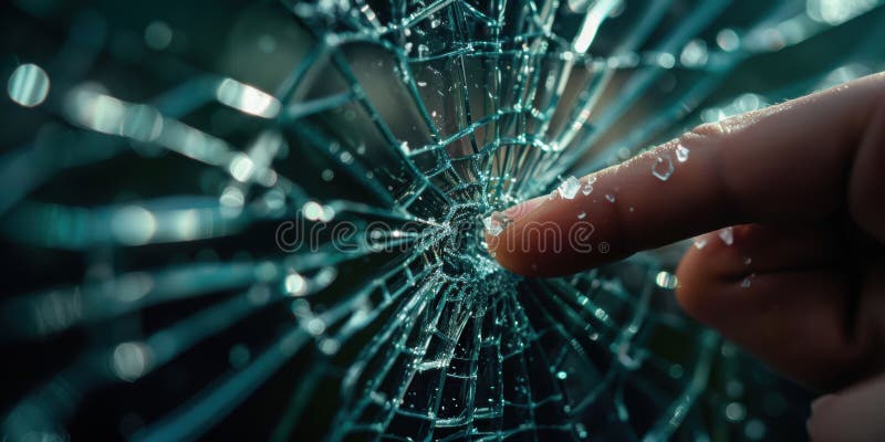 Finger Touching a Broken Glass. Created by Generative Artificial ...
