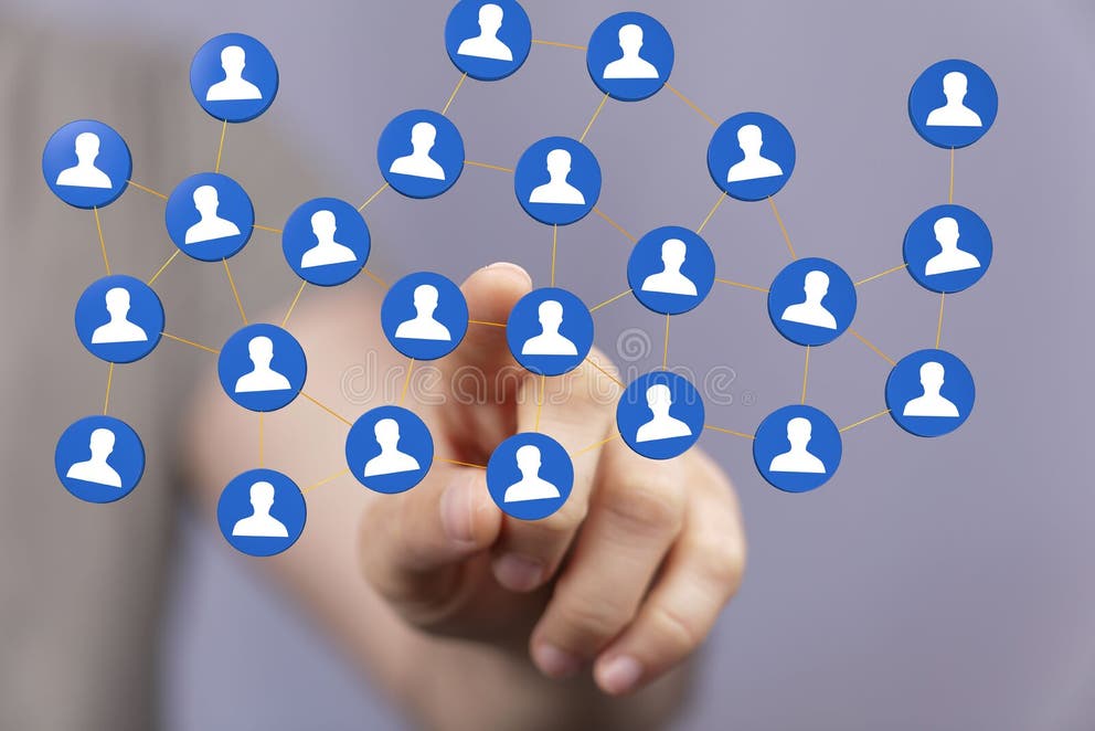 Finger Touching 3D Rendered Human Icons Connected with Dots, a Digital ...