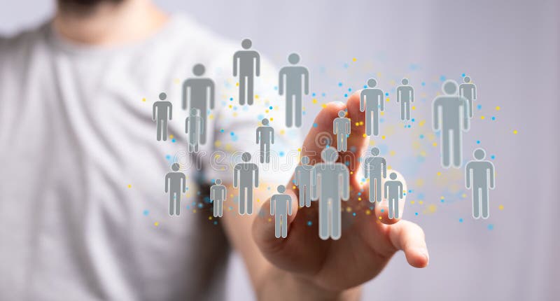 Finger Touching 3D Rendered Human Icons Connected with Dots, a Digital ...