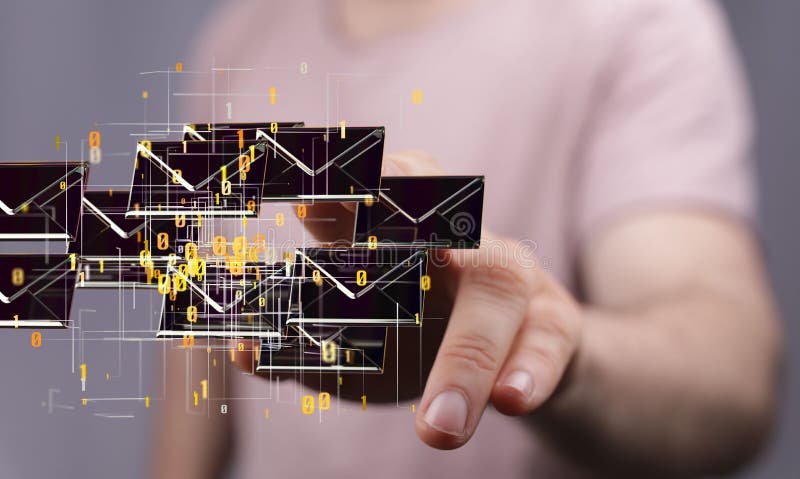 Finger Touching a 3d Rendering of Floating Connected Message Icons Stock Photo - Image of ...