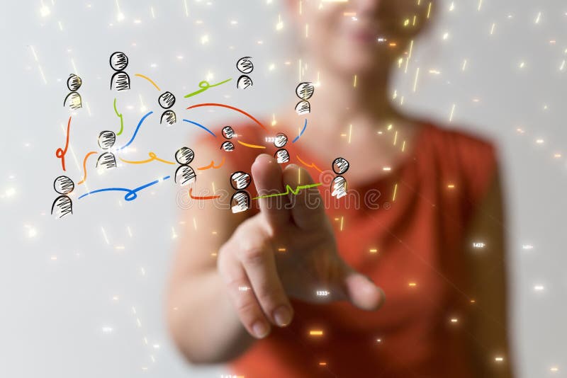 Finger Touching a 3d Rendering of Floating Connected Profile Icons ...