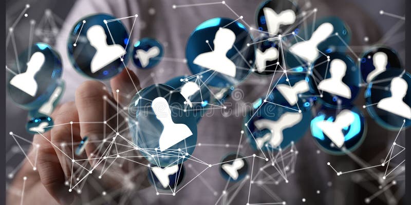 Finger Touching a 3d Rendering of Floating Connected Profile Icons ...