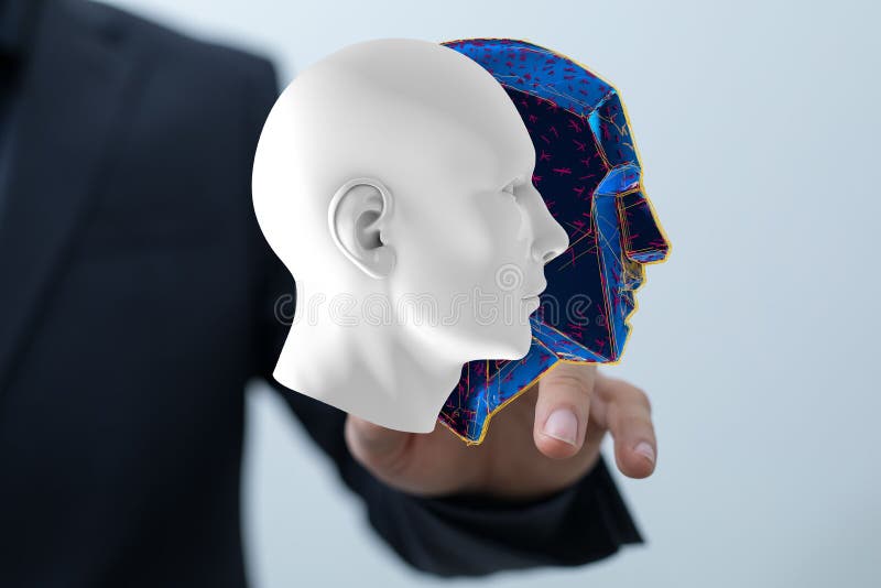 Finger Touching a 3D Rendering of Human Heads, a Concept for Artificial ...