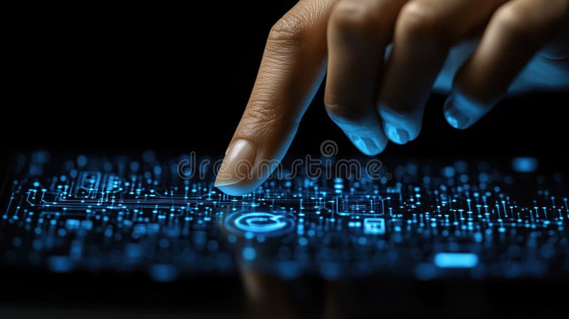 Finger Touching Digital Circuit Stock Photo - Image of person ...