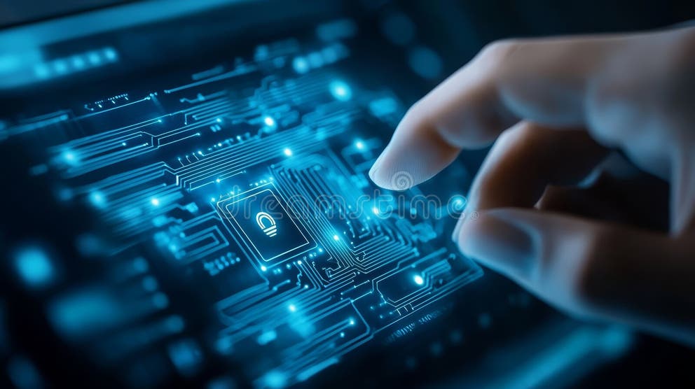 Finger Touching Digital Circuit Board Interface Stock Illustration ...