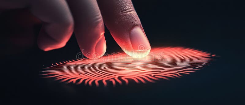 Finger Touching Digital Fingerprint. Red Light on Secure Access Control ...