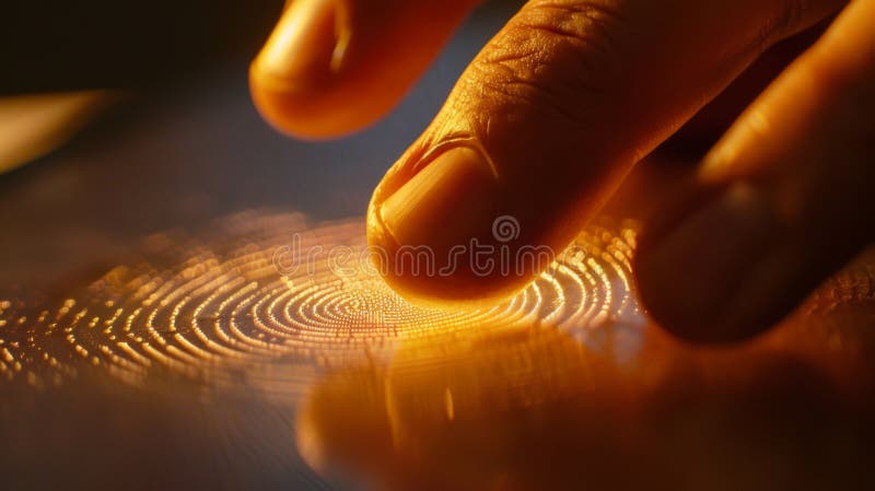 Finger Touching Digital Fingerprint Scanner on Glowing Virtual Keyboard ...