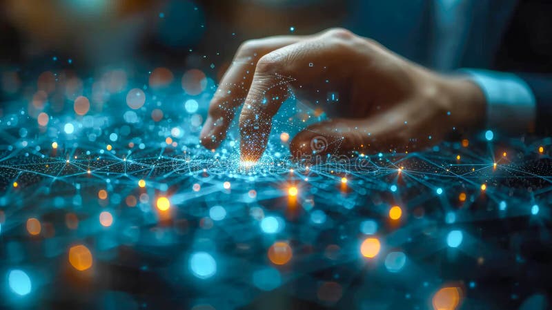 Finger Touching Digital Hologram. Futuristic Technology Concept Stock ...