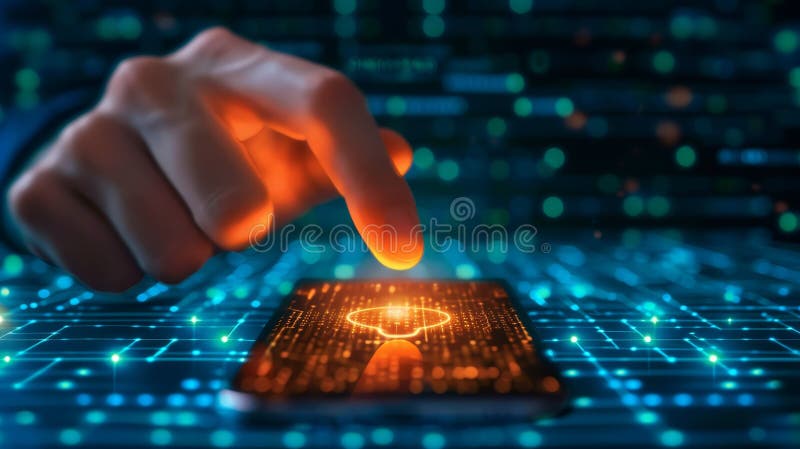 Finger Touching Digital Padlock on Virtual Interface Stock Illustration ...