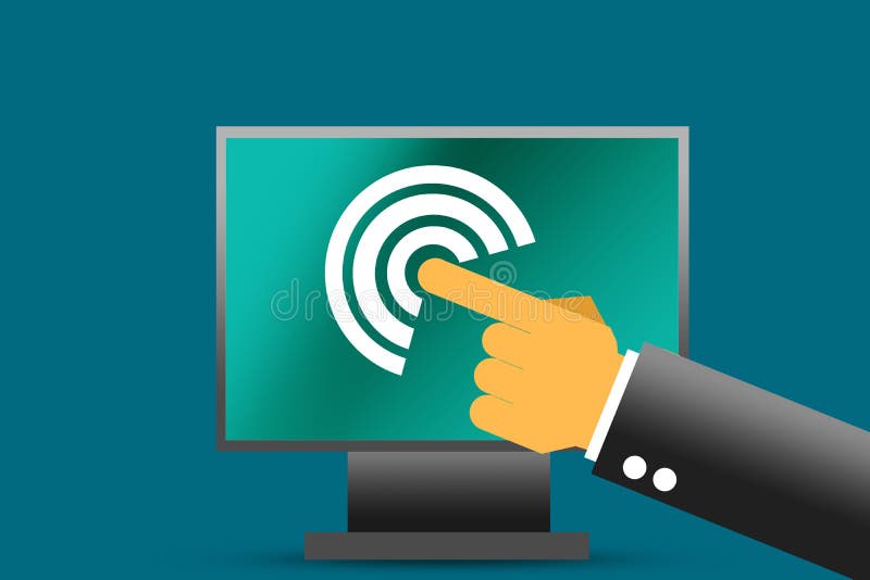 Finger Touching Digital Screen on Computer Stock Illustration ...