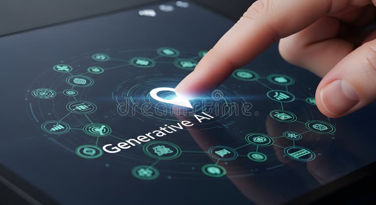 Finger Touching Digital Screen Displaying Generative AI Technology ...