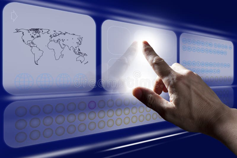 Finger Touching Digital Touch Screen Stock Image - Image of business ...