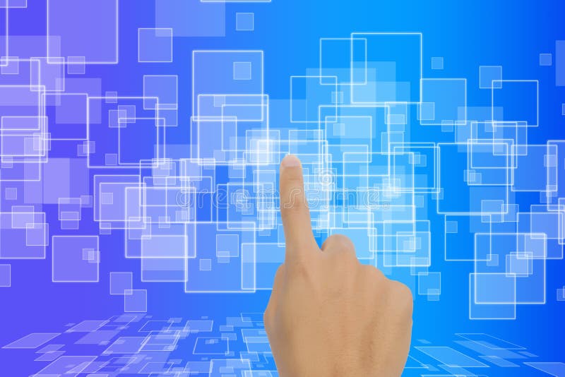 Finger Touching Digital Touch Screen Stock Image - Image of empty ...