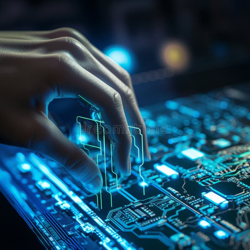 Finger Touching Electronic Circuit Board. Technology and Innovation ...