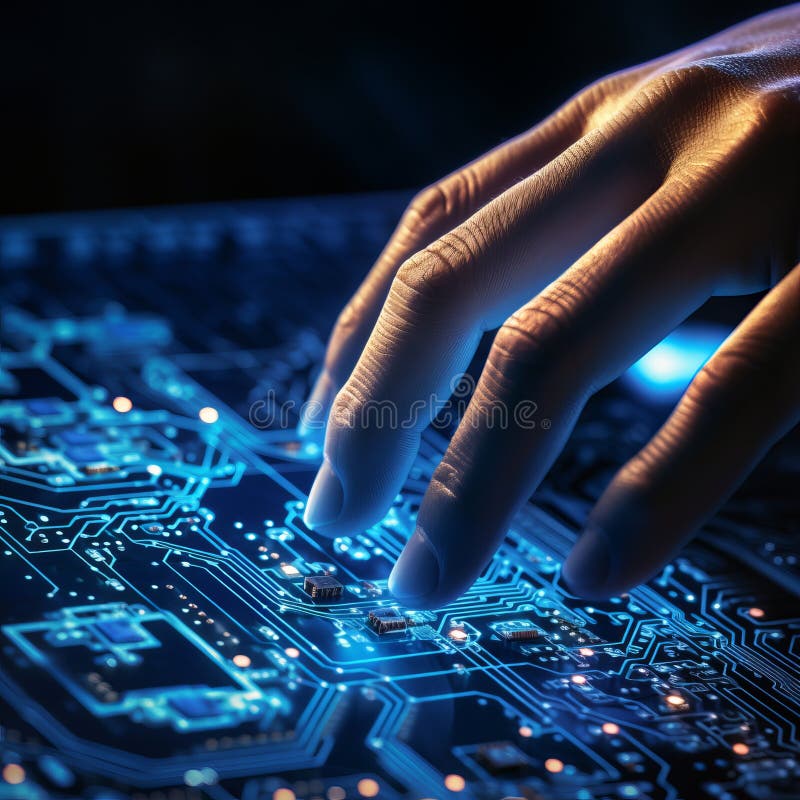 Finger Touching Electronic Circuit Board. Technology and Innovation ...