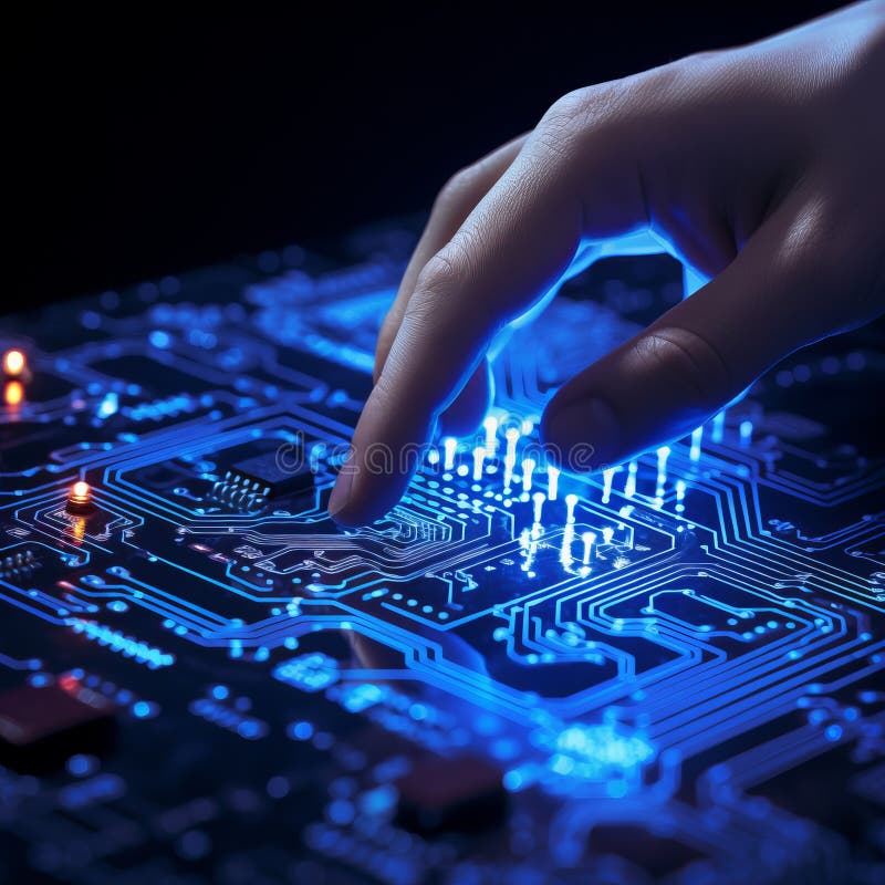 Finger Touching Electronic Circuit Board. Technology and Innovation ...