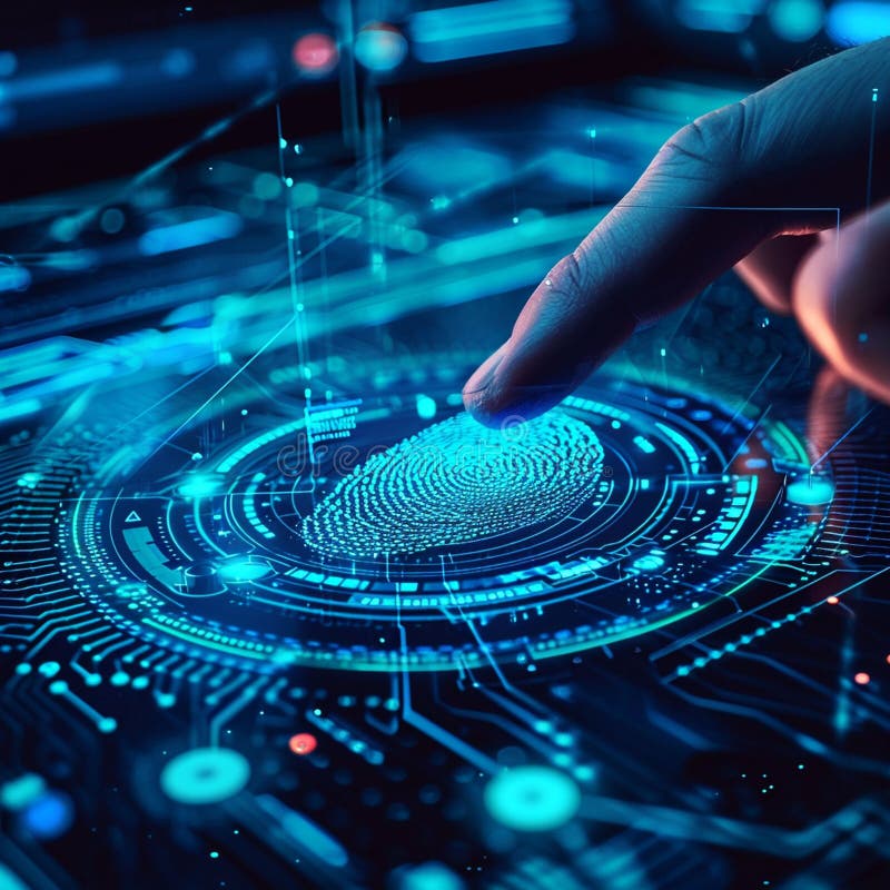 Finger Touching Fingerprint on Computer Screen Stock Illustration ...