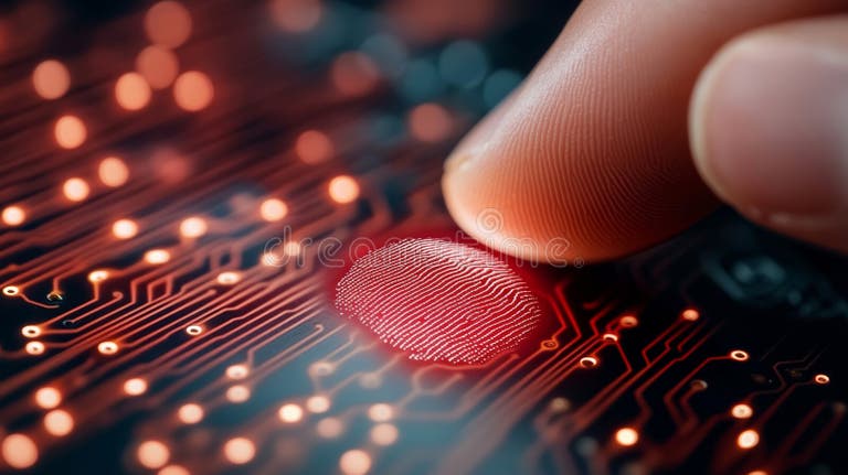 Finger Touching a Fingerprint Scanner Integrated into a Printed Circuit ...