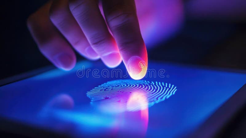 A Finger is Touching a Fingerprint on a Tablet Stock Illustration ...