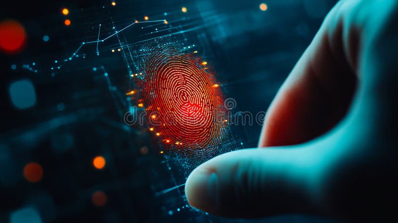 A Finger Touching a Fingerprint on a Touch Screen Stock Photo - Image ...