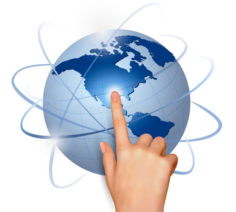 Finger Touching World Map on a Touch Screen. Vecto Stock Vector ...