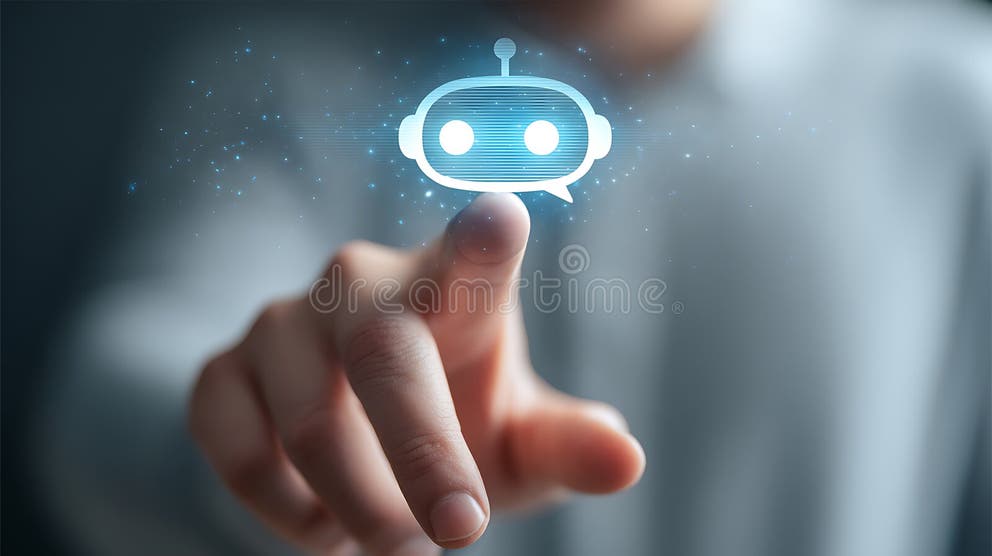 Finger Touching Glowing Chatbot Icon Artificial Intelligence Interface ...