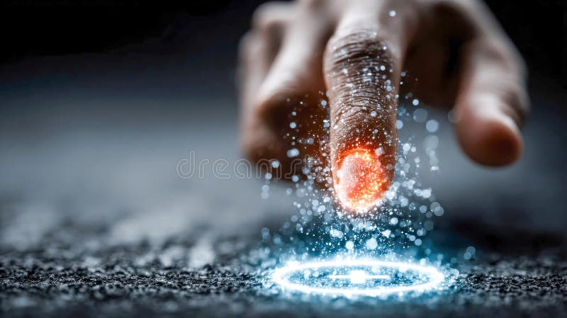 Finger Touching Glowing Health Icon on Digital Surface, Emitting Sparks ...