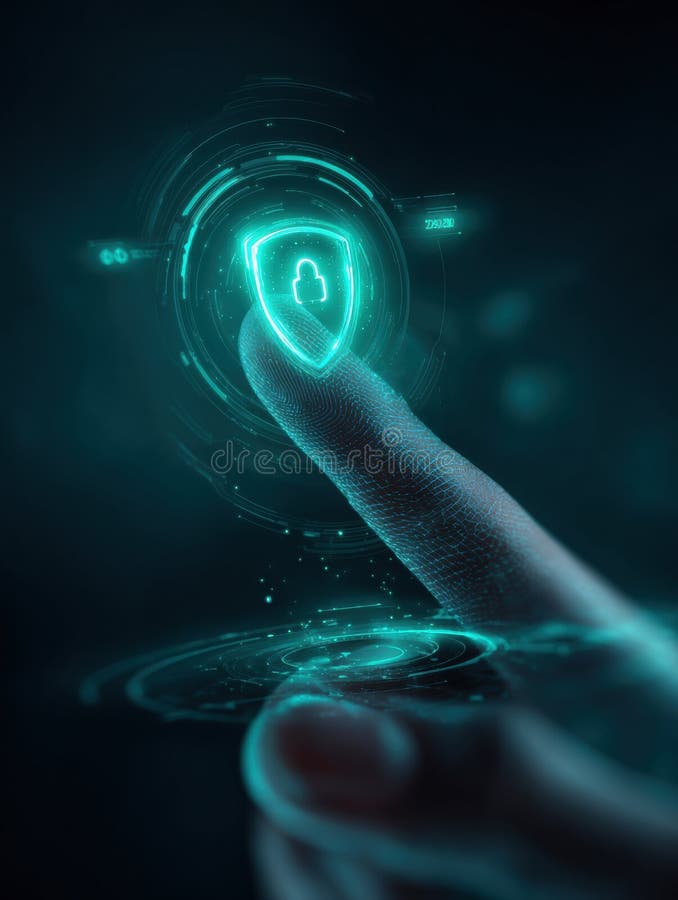 Finger Touching a Glowing Shield Icon Representing Cybersecurity ...