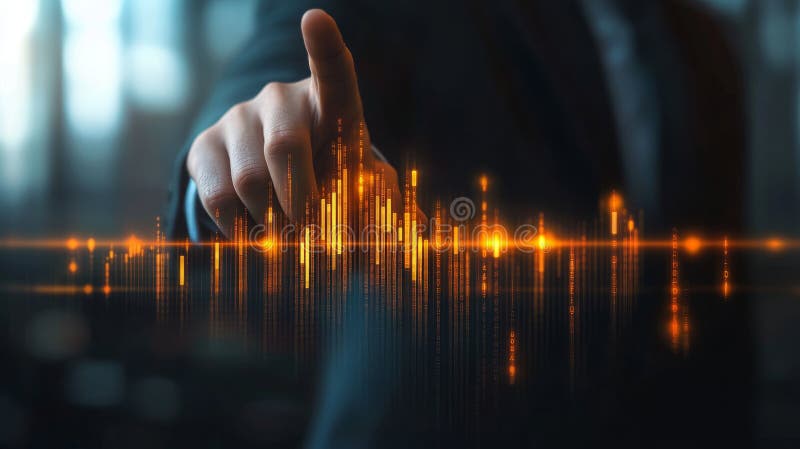 Finger Touching Glowing Virtual Data Graph on a Touchscreen. Stock ...