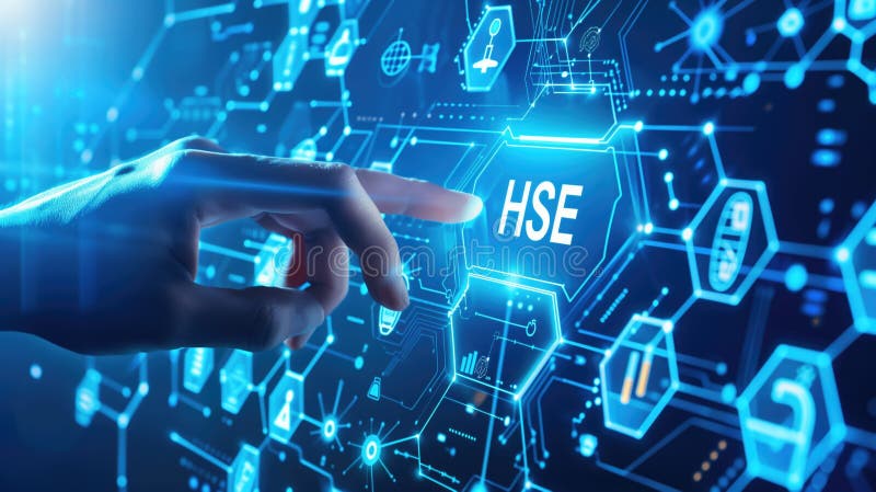 Finger Touching HSE Icon on Futuristic Digital Interface. Stock Image ...
