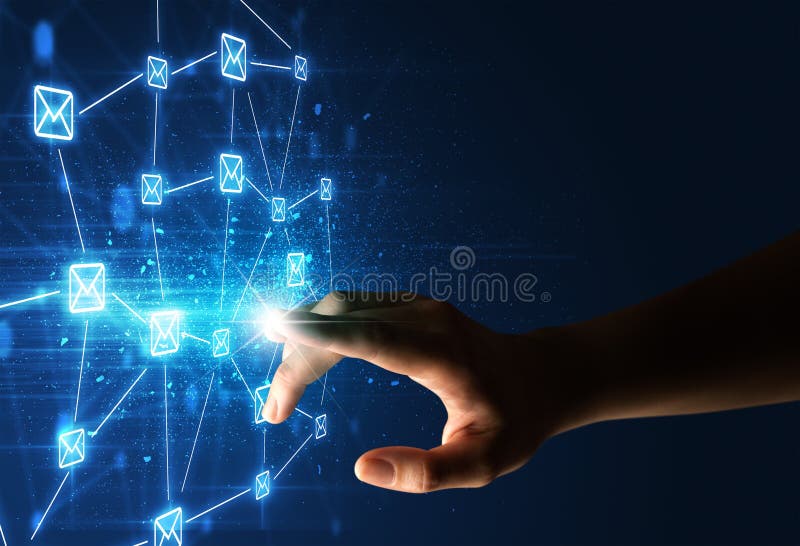 Finger touching interface stock image. Image of mail - 136531381