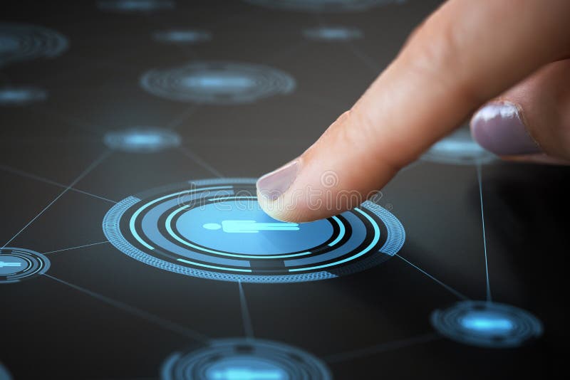 Finger Touching Network Icon on Interactive Panel Stock Photo - Image ...