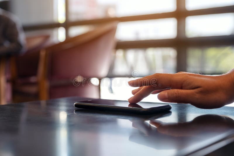 A Finger Touching and Pointing at Mobile Phone Stock Photo - Image of ...