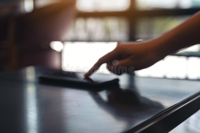 A Finger Touching and Pointing at Mobile Phone Stock Photo - Image of ...