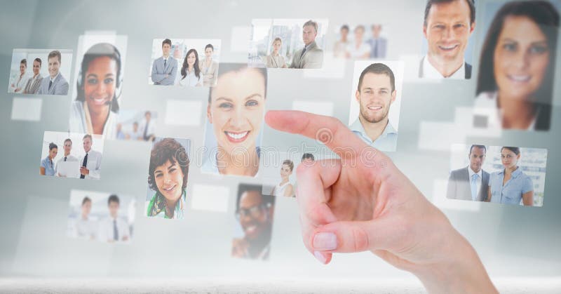 Finger Touching Profile Picture of Business People Stock Photo - Image ...