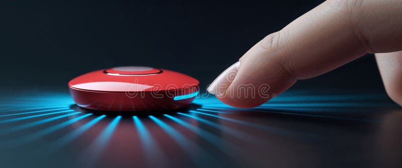 Finger Touching Red Biometric Sensor with Blue Light Rays on Dark ...