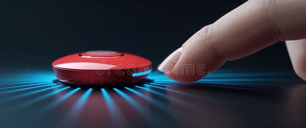 Finger Touching Red Biometric Sensor with Blue Light Rays on Dark ...